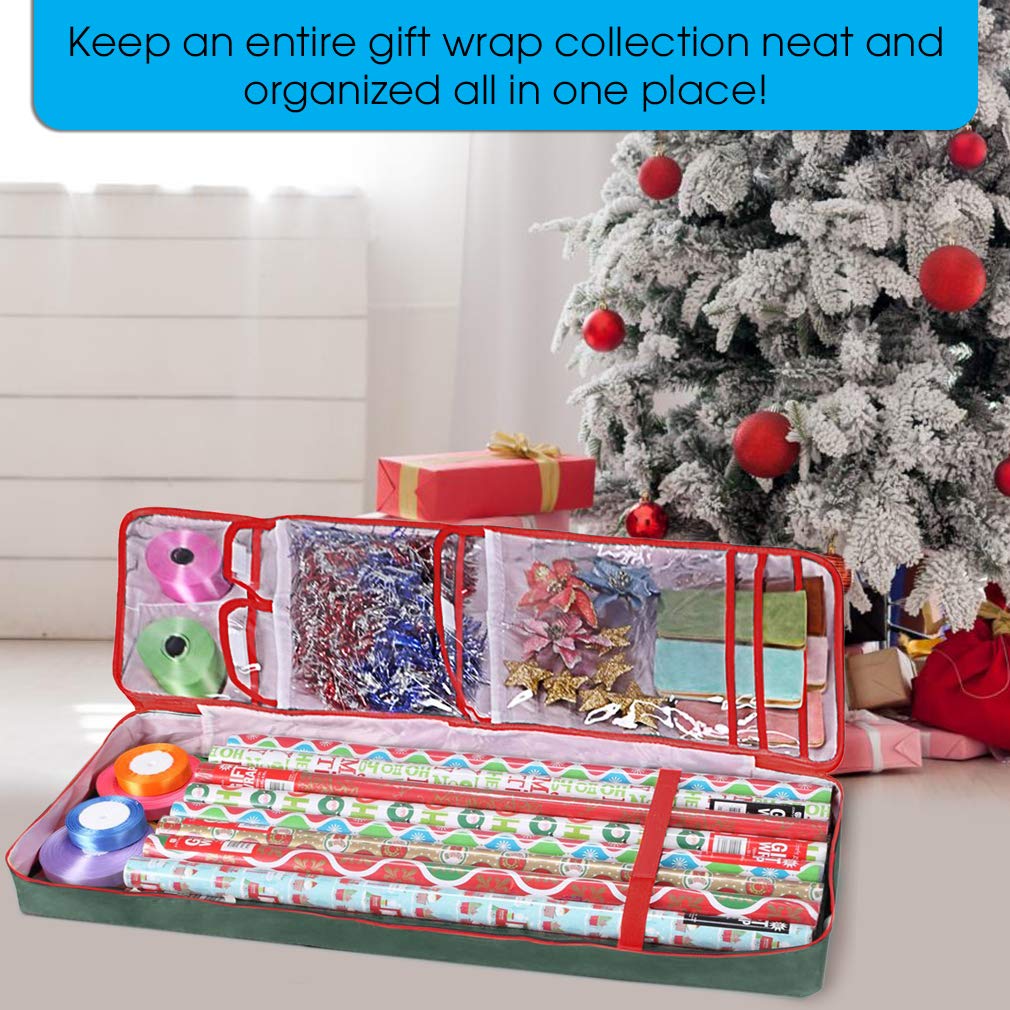 Primode Christmas Gift Wrap Organizer | Wrapping Paper Storage Container Box (37β x 14β x 4β) Constructed of Durable 600D Oxford Material (Black)