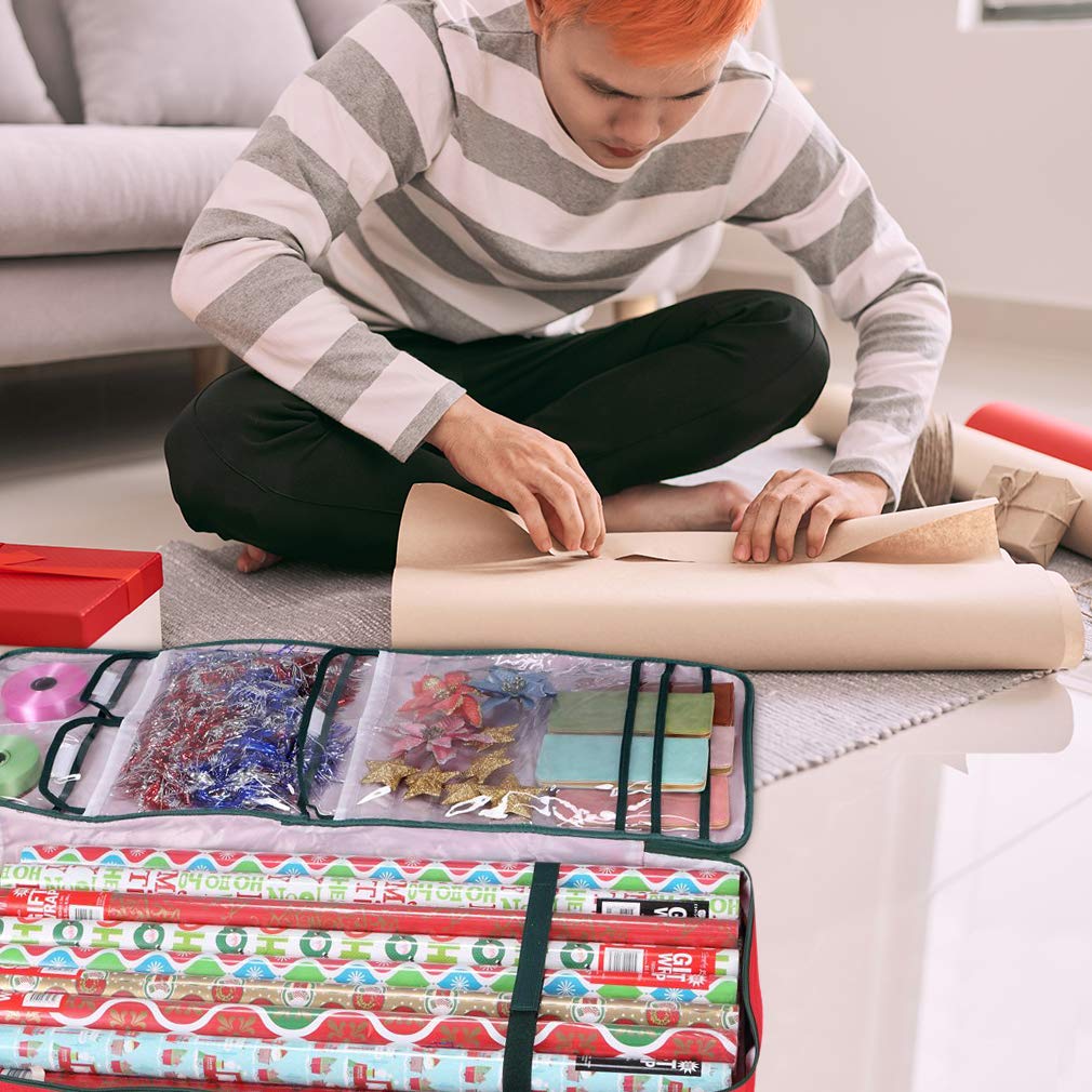 Primode Christmas Gift Wrap Organizer | Wrapping Paper Storage Container Box (37β x 14β x 4β) Constructed of Durable 600D Oxford Material (Black)