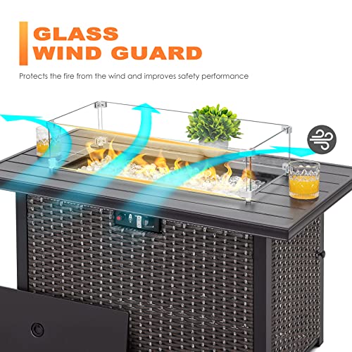 Nuu Garden 27.6'' x 11.7'' x 6.5" Rectangular Fire Pit Wind Guard, Transparent Tempered Glass, Polished Aluminum Brackets, 3M Anti-Slip Pads, Fit for Best Choice 52-inch Fire Table WG01