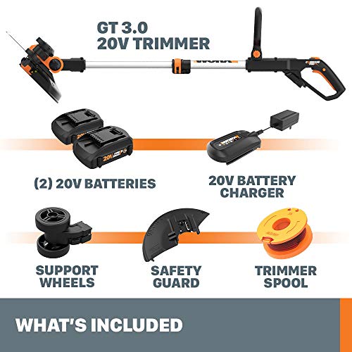 Worx WG163 GT 3.0 20V PowerShare 12" Cordless String Trimmer & Edger (2 Batteries & Charger Included)