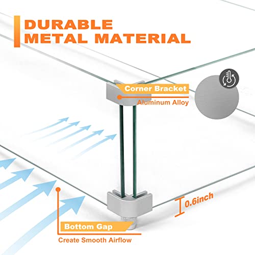 Nuu Garden 27.6'' x 11.7'' x 6.5" Rectangular Fire Pit Wind Guard, Transparent Tempered Glass, Polished Aluminum Brackets, 3M Anti-Slip Pads, Fit for Best Choice 52-inch Fire Table WG01