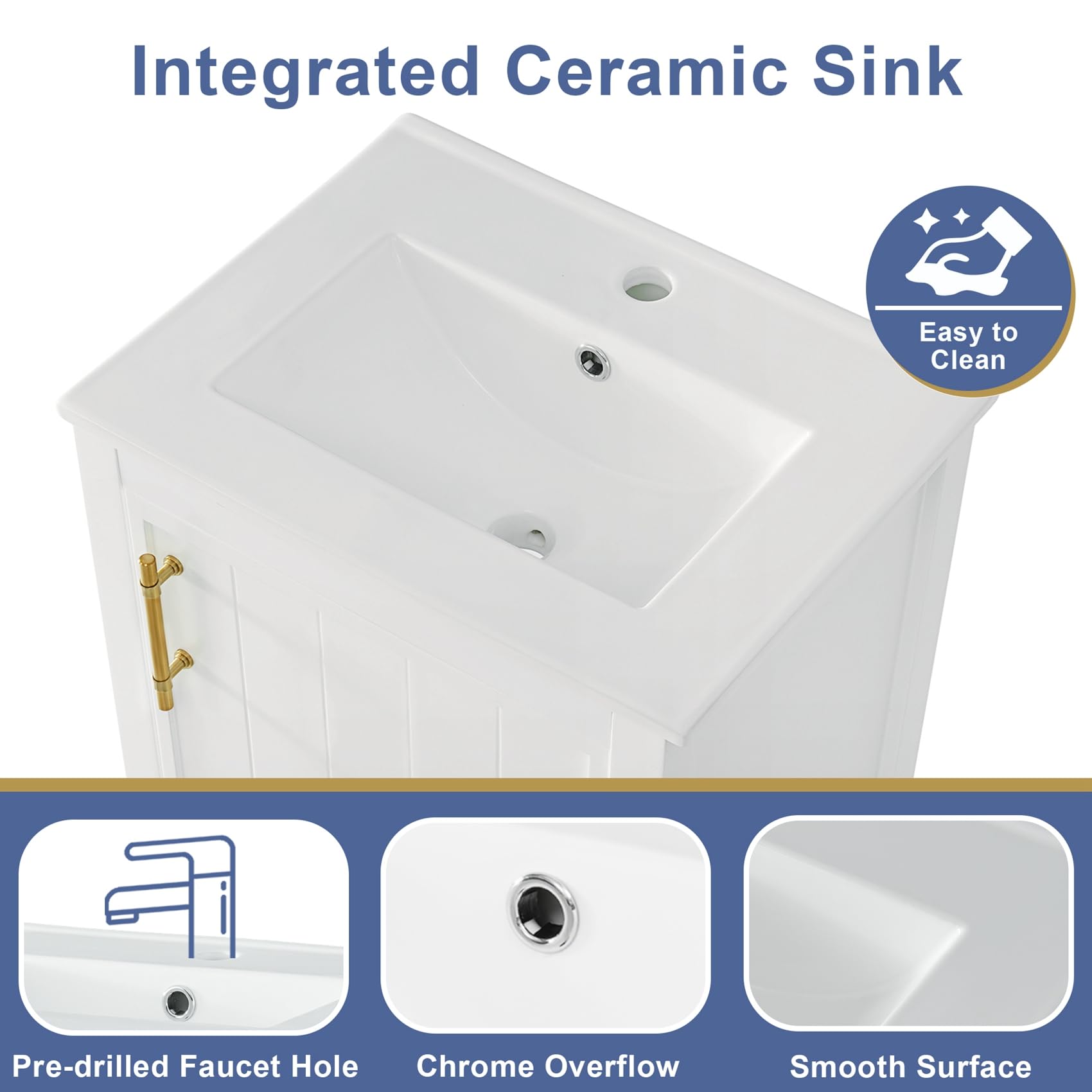 ANTSKU 20 Inch Small Bathroom Vanity with Sink Combo, Modern Single Sink Vanity with Top, Wood Bathroom Cabinet with Ceramic Sink, Soft Closing Door, Storage Rack and Open Shelf (White)