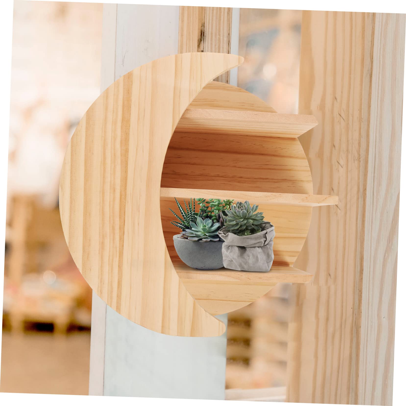 Garneck Moon Wall Mount Rustic Crystal Shelf Hanging Floating Shelves Bathroom Wall Shelf Stones Photo Frame Shelf Essential Picture Frame Stand Floating Rack Wooden Flower Pot Stand