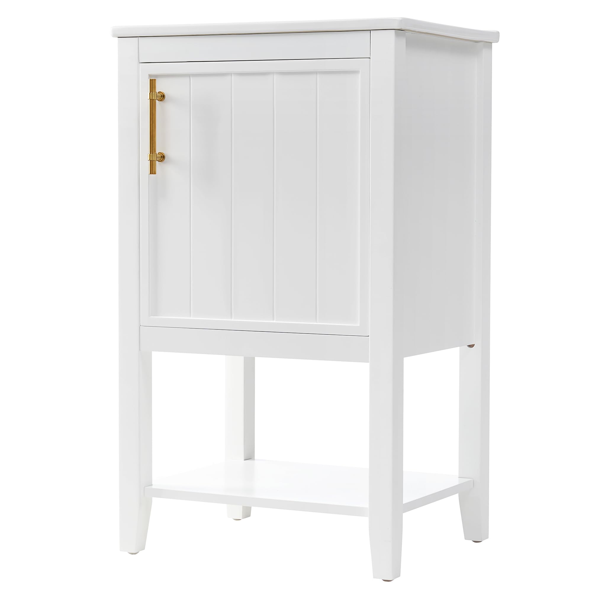 ANTSKU 20 Inch Small Bathroom Vanity with Sink Combo, Modern Single Sink Vanity with Top, Wood Bathroom Cabinet with Ceramic Sink, Soft Closing Door, Storage Rack and Open Shelf (White)