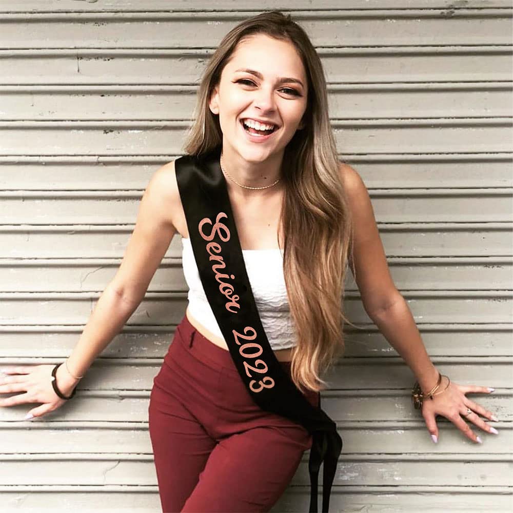 SGKUED Senior 2023 Sashes, (7 Pack) Black Satin Sash Senior 2023 with Rose Foil Cheer Finally Graduated Cheerleader Sash Senior 2023 for Graduation Party Suppiles