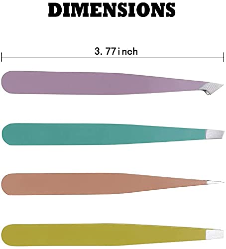 Professional Tweezers Set 4 Pack, Point Tweezers, Slant-Point Tweezers Slant Tweezers (Colorful 1)