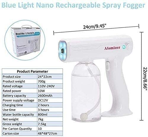 BerlinVV Handheld Sprayer Fogger Machine 0-20Μm Cordless Fogger Machine Disinfectant,Handheld USB Rechargeable ULV Electric Sprayer Nano Atomizer,Suitable for Home Office School Garden Outdoor