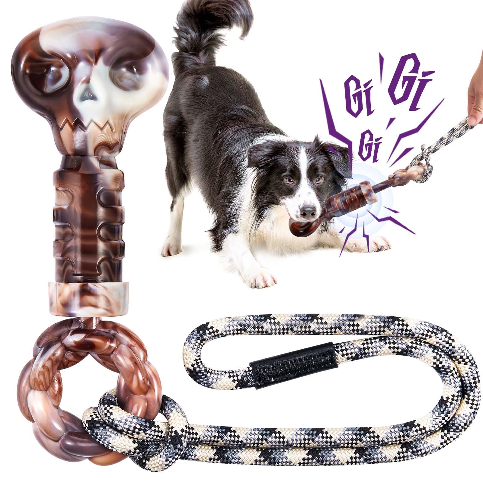 Nylon Dog Toys for Aggressive Chewers, Squeaky Tug of War Dog Toy with Rope, Interactive Dog Toys with Squeaker for Small Medium Large Dogs Breeds, Almost Indestructible Tough Durable Pet Toys