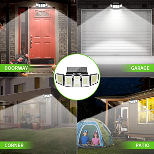 Lovcoyo Solar Outdoor Lights, Motion Sensor Security Lights IP65 Waterproof with Remote Control Wireless,5 Heads 300 LED Outdoor Flood Lights 360° Illumination with 3 Modes for Garage Yard Garden