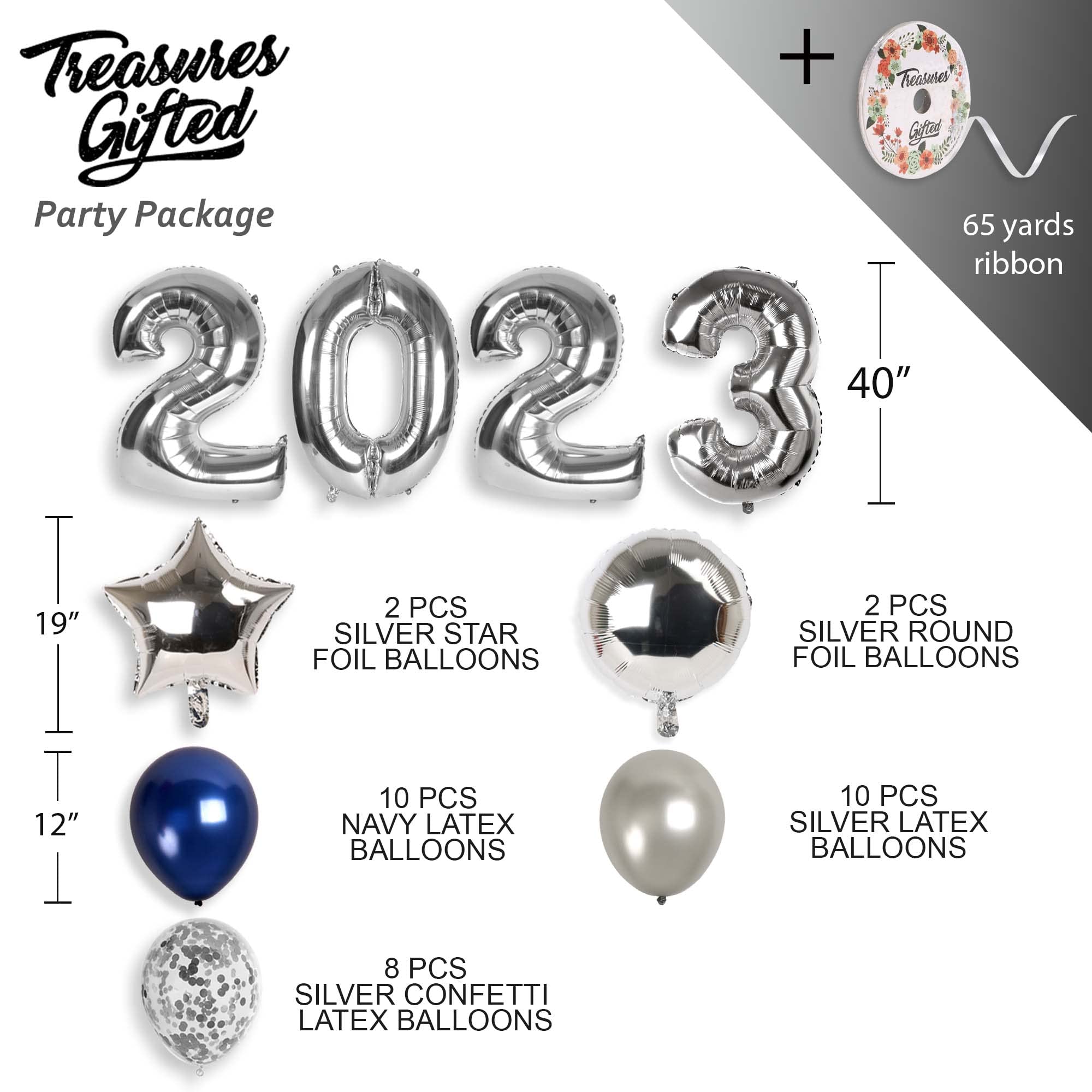 Treasures Gifted Blue & Silver 2023 Balloons - Silver & Blue 2023 Balloon Numbers - 2023 Party Decorations - Graduation Balloons - Graduation Party Decorations 2023 - 2023 Decorations New Years Eve