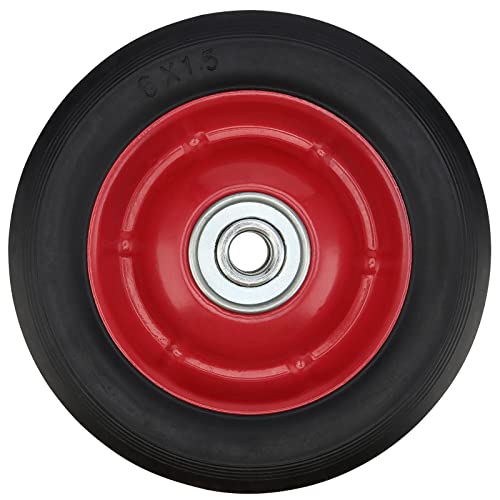 PINGEUI 4 PCS 6 Inch Solid Rubber Tire, Flat Free Solid Rubber Wheels, Hand Truck Replacement Wheels, 1/2-Inch Axle Hole, 176 lbs Max Load-Bearing Capacity