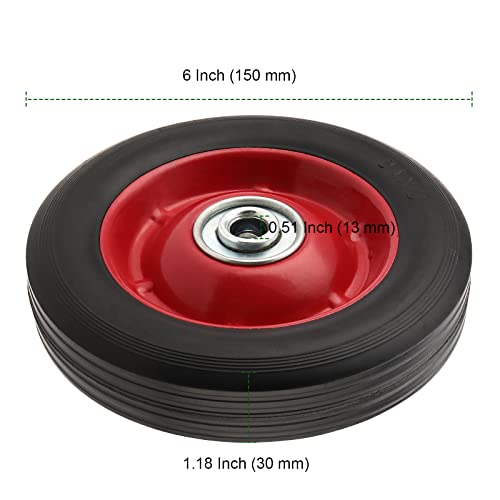 PINGEUI 4 PCS 6 Inch Solid Rubber Tire, Flat Free Solid Rubber Wheels, Hand Truck Replacement Wheels, 1/2-Inch Axle Hole, 176 lbs Max Load-Bearing Capacity