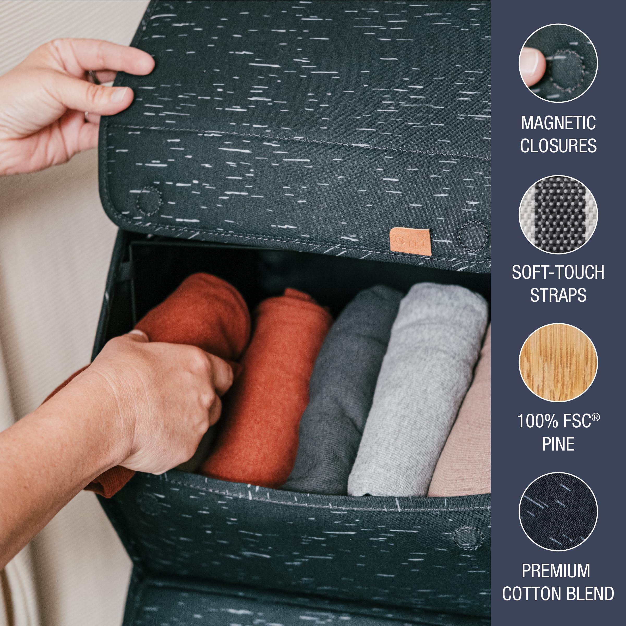 CleverMade Modular Storage System LUXE - Self-Standing, Stacking, and Hanging Storage Organizer for Home Organization and Storage – 3-Tier Hanging Closet Organizer - Made From Recycled Materials