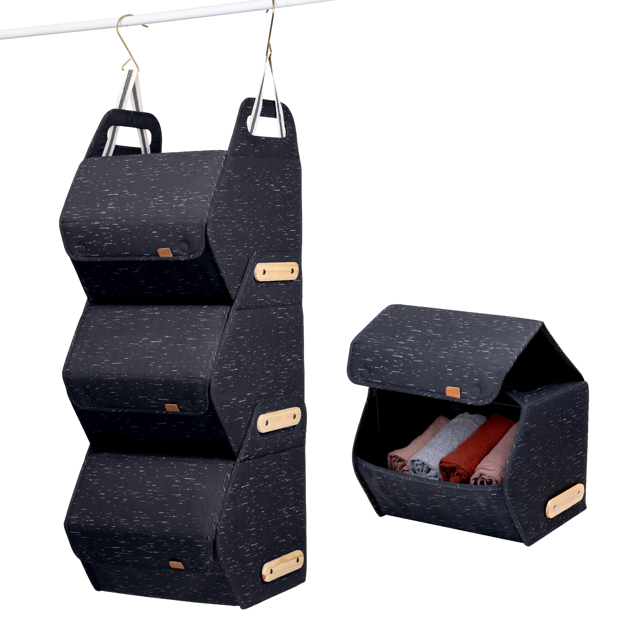 CleverMade Modular Storage System LUXE - Self-Standing, Stacking, and Hanging Storage Organizer for Home Organization and Storage – 3-Tier Hanging Closet Organizer - Made From Recycled Materials