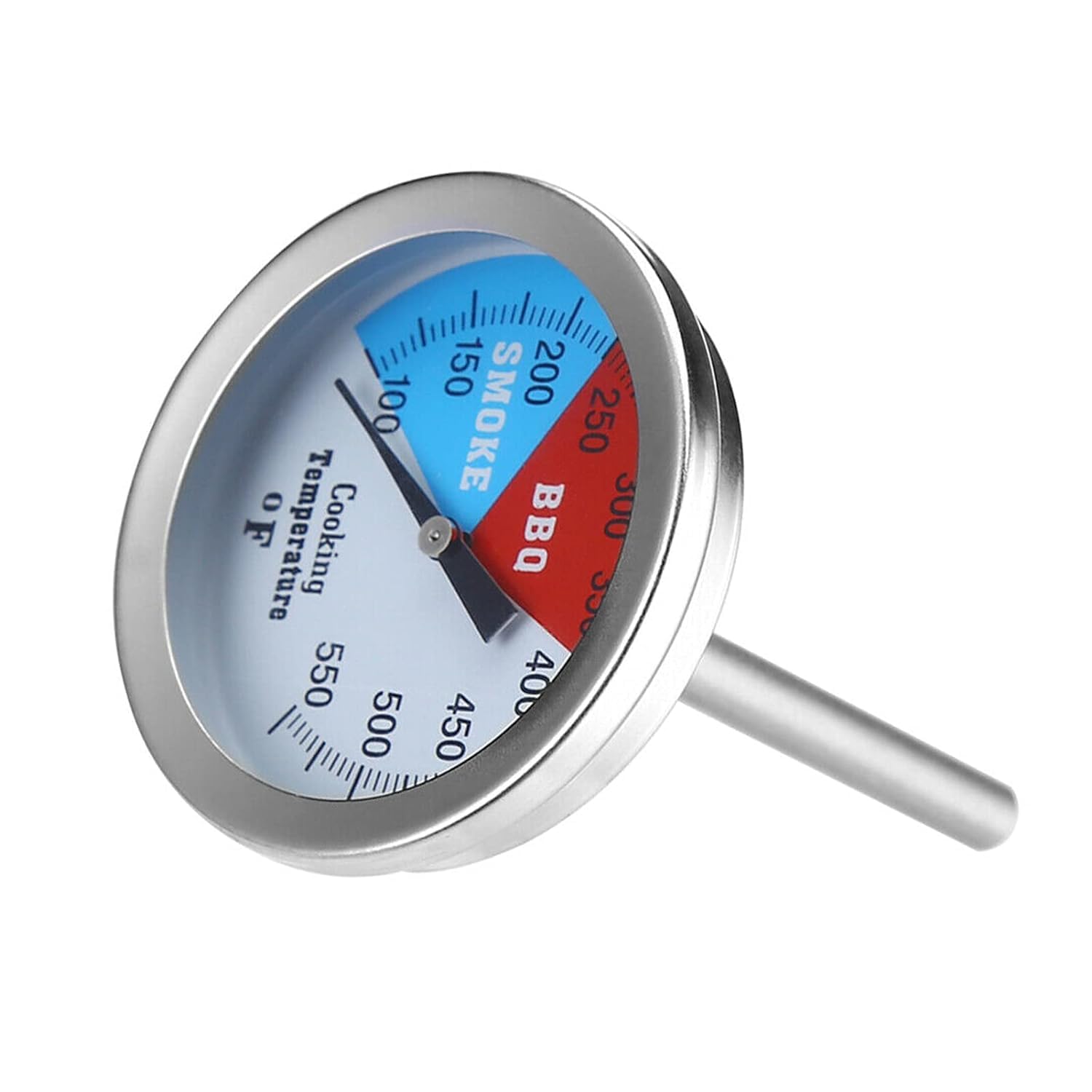 1Pc Silver BBQ Thermometer Gauge Kitchen Oven Smoke Grill Thermometer 3 Color-Coded Zones Grill Wood Charcoal Temperature Gauge Quick Response Stainless Steel with Large Dial Metal Grill Thermometers