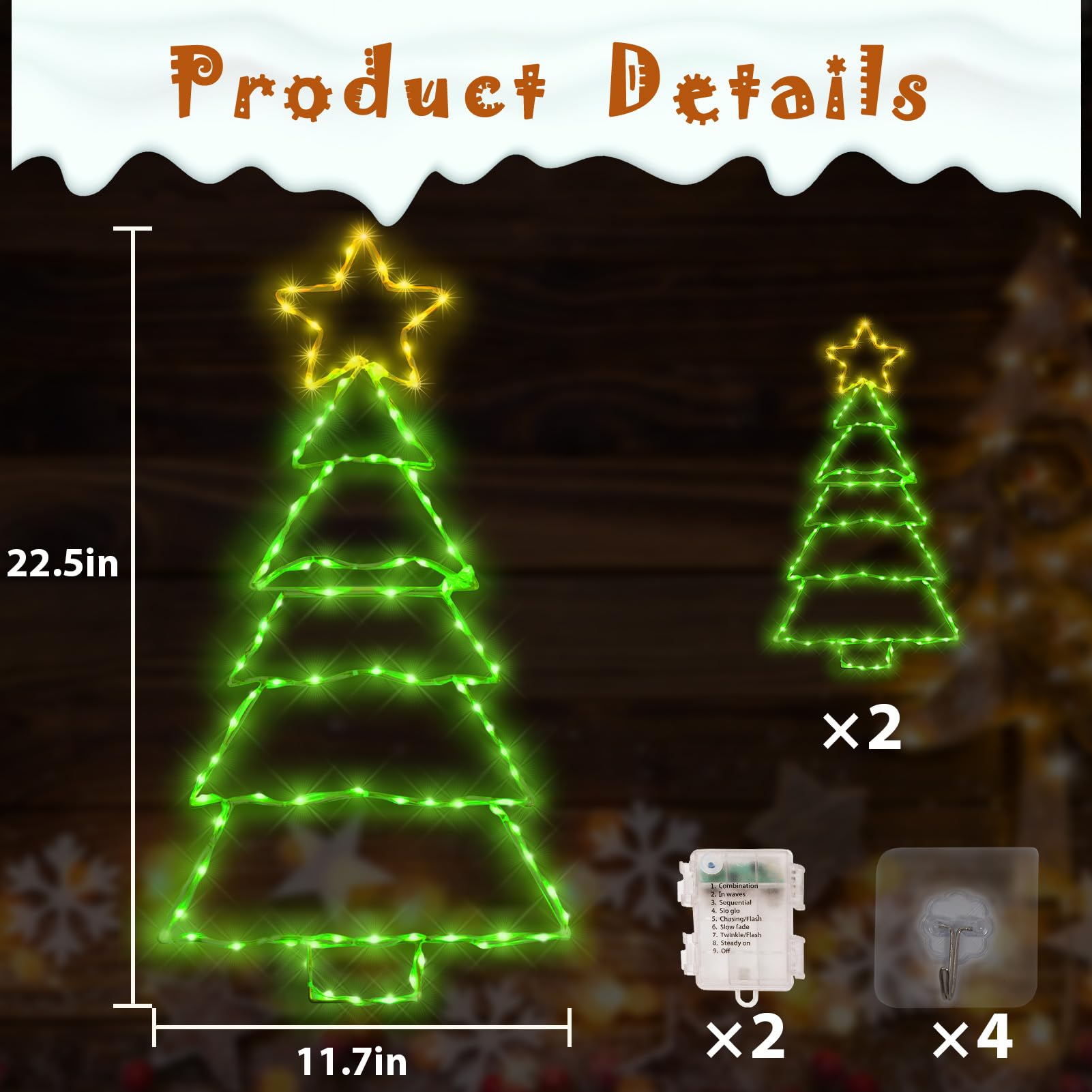 Bstge Christmas Window Decorations, 2 Pack Window Silhouette Lights, 8 Modes Lighted Christmas Tree Decor, Indoor Lights for Holiday Wall Door Glass Decor(Green)
