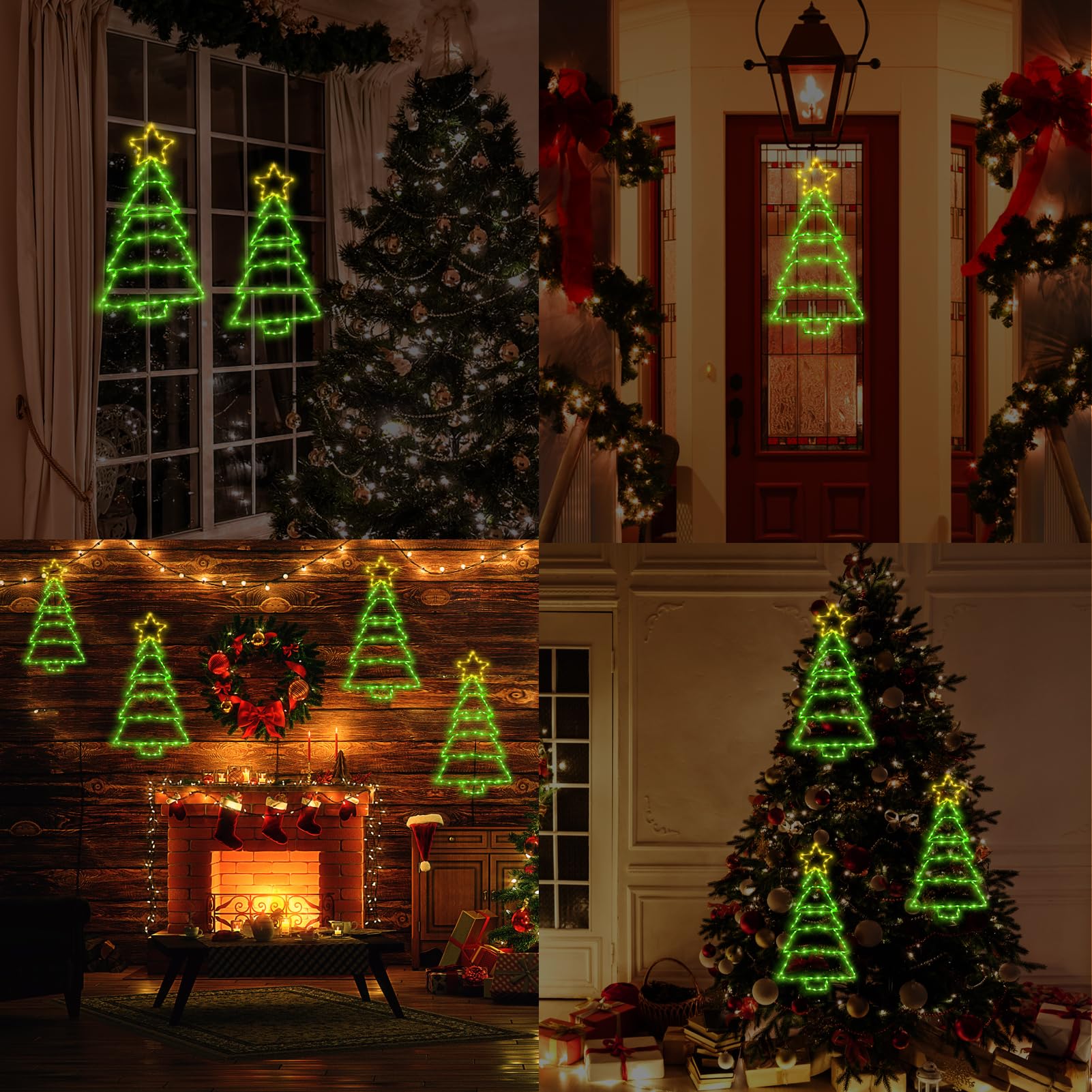 Bstge Christmas Window Decorations, 2 Pack Window Silhouette Lights, 8 Modes Lighted Christmas Tree Decor, Indoor Lights for Holiday Wall Door Glass Decor(Green)