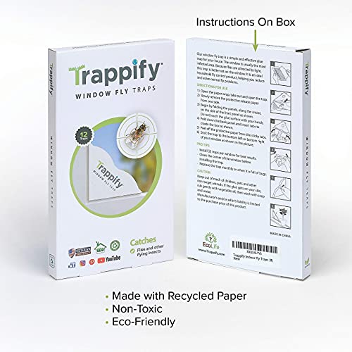 Trappify Sticky Fly Traps for Home Pest Control - Fly, Gnats and Other Flying Insects Killer with Extra Sticky Adhesive Disposable Fly and Bug Catcher - 24 Traps