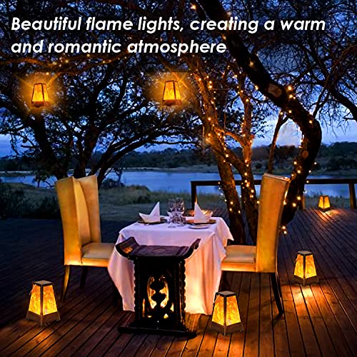 TomCare Solar Lantern Outdoor Waterproof Flickering Flame Metal Hanging Solar Lights Decorative Outdoor Lanterns Solar Powered LED Flame Lights Outdoor Decorations for Patio Garden Yard Deck, 2 Pack