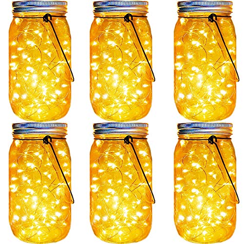 Solar Mason Jar Lights 30 Led,6 Pack Large-Size Solar Hanging Glass Jar Starry Fairy Lights,Solar Lanterns for Outdoor Patio Party Garden Decor Lights (Jars and Handles Included)