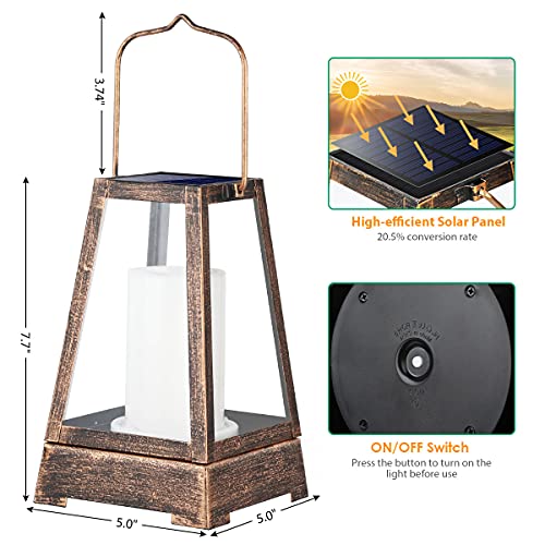 TomCare Solar Lantern Outdoor Waterproof Flickering Flame Metal Hanging Solar Lights Decorative Outdoor Lanterns Solar Powered LED Flame Lights Outdoor Decorations for Patio Garden Yard Deck, 2 Pack