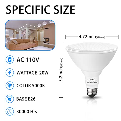LOXYEE PAR38 LED Outdoor Flood Light Bulbs 2 Pack,20W(200W Equivalent) E26 Base Flood Light Bulbs,5000K Daylight 1800 Lumens LED Flood Light for Outdoor Garden,Garage,Yards,Non-Dimmable