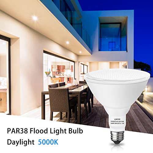 LOXYEE PAR38 LED Outdoor Flood Light Bulbs 2 Pack,20W(200W Equivalent) E26 Base Flood Light Bulbs,5000K Daylight 1800 Lumens LED Flood Light for Outdoor Garden,Garage,Yards,Non-Dimmable