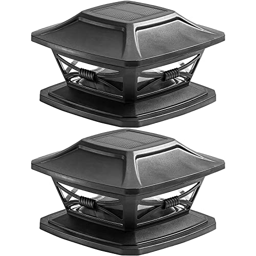 SMY Lighting Solar Post Lights Outdoor 2 Modes LED Solar Fence Cap Light for 4x4 5x5 6x6 Posts Deck Patio Garden Decoration Warm White/Cool White Lighting Black (2 Pack)
