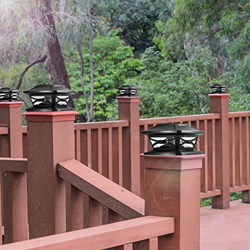 SMY Lighting Solar Post Lights Outdoor 2 Modes LED Solar Fence Cap Light for 4x4 5x5 6x6 Posts Deck Patio Garden Decoration Warm White/Cool White Lighting Black (2 Pack)