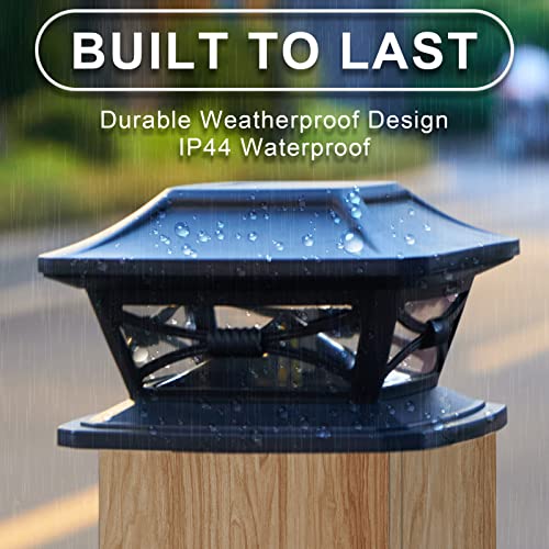 SMY Lighting Solar Post Lights Outdoor 2 Modes LED Solar Fence Cap Light for 4x4 5x5 6x6 Posts Deck Patio Garden Decoration Warm White/Cool White Lighting Black (2 Pack)