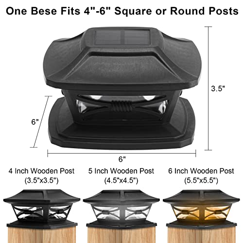 SMY Lighting Solar Post Lights Outdoor 2 Modes LED Solar Fence Cap Light for 4x4 5x5 6x6 Posts Deck Patio Garden Decoration Warm White/Cool White Lighting Black (2 Pack)