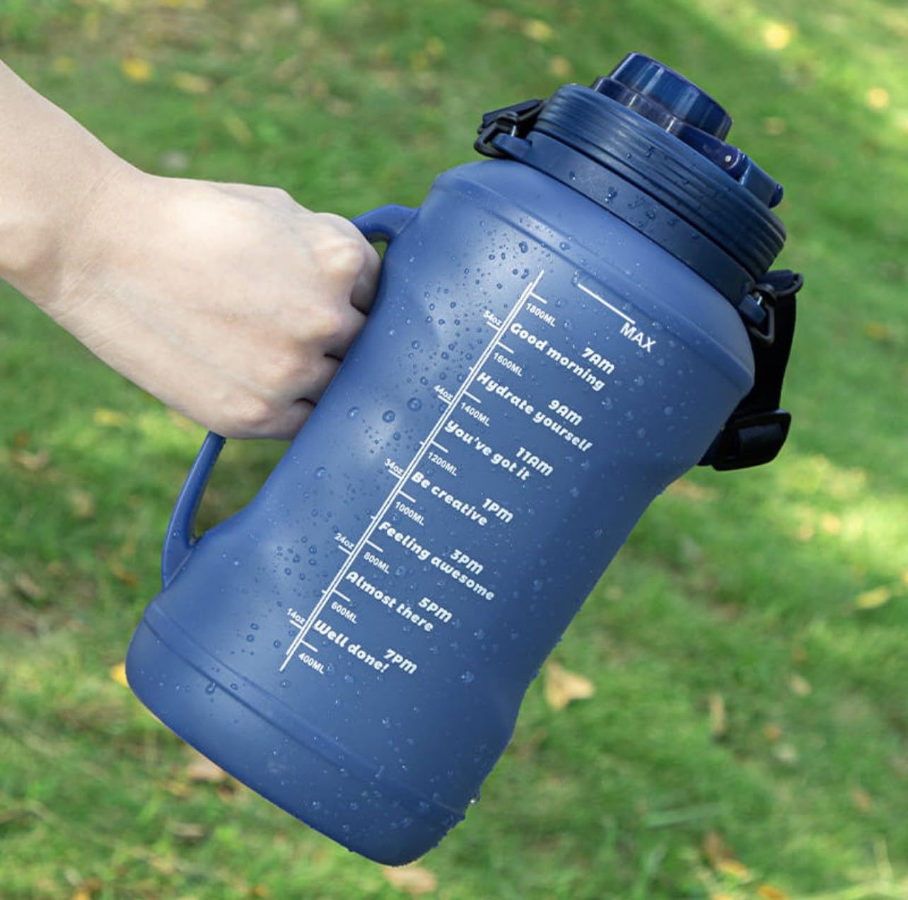 JP Concepts Water Bottle Fitness Collapsible, Folding 2 Liter Silicone BPA Free Space Saving Leakproof Built in Straw All Day Drinking Reminder with Motivation