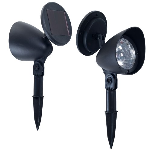 Solar Powered Lights (Set of 4)- LED Outdoor Stake Spotlight Fixture for Gardens, Pathways, and Patios by Pure Garden, Black