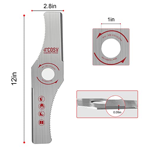 Steel Brush Cutter 2 Teeth, Mulching Brushcutter 12 inch SK85 Carbide Steel Double Sided Weed Eater Sting Trimmer Blade, Universal fit Arbor 1“(25.4mm), Thicknen 2.2mm