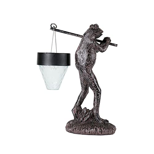 Garden Frog Statues Outdoor Decor with Waterproof Solar Frog Figurine Lights for Patio Yard Lawn Outdoor Decorations 6.6"