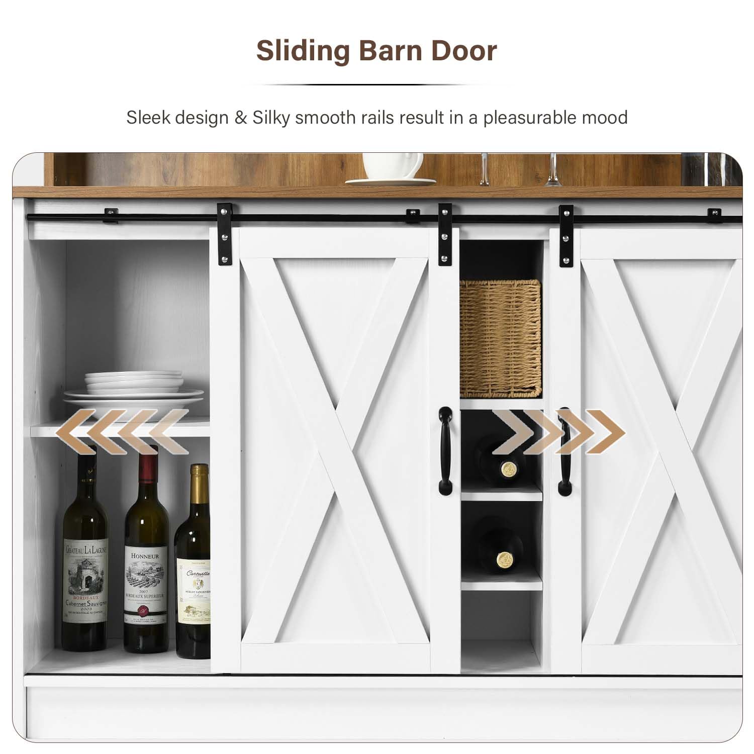 IMMERSTABLE Farmhouse Coffee Kitchen Bar Cabinet with Wine Racks, Coffee Station for Dining Room, White