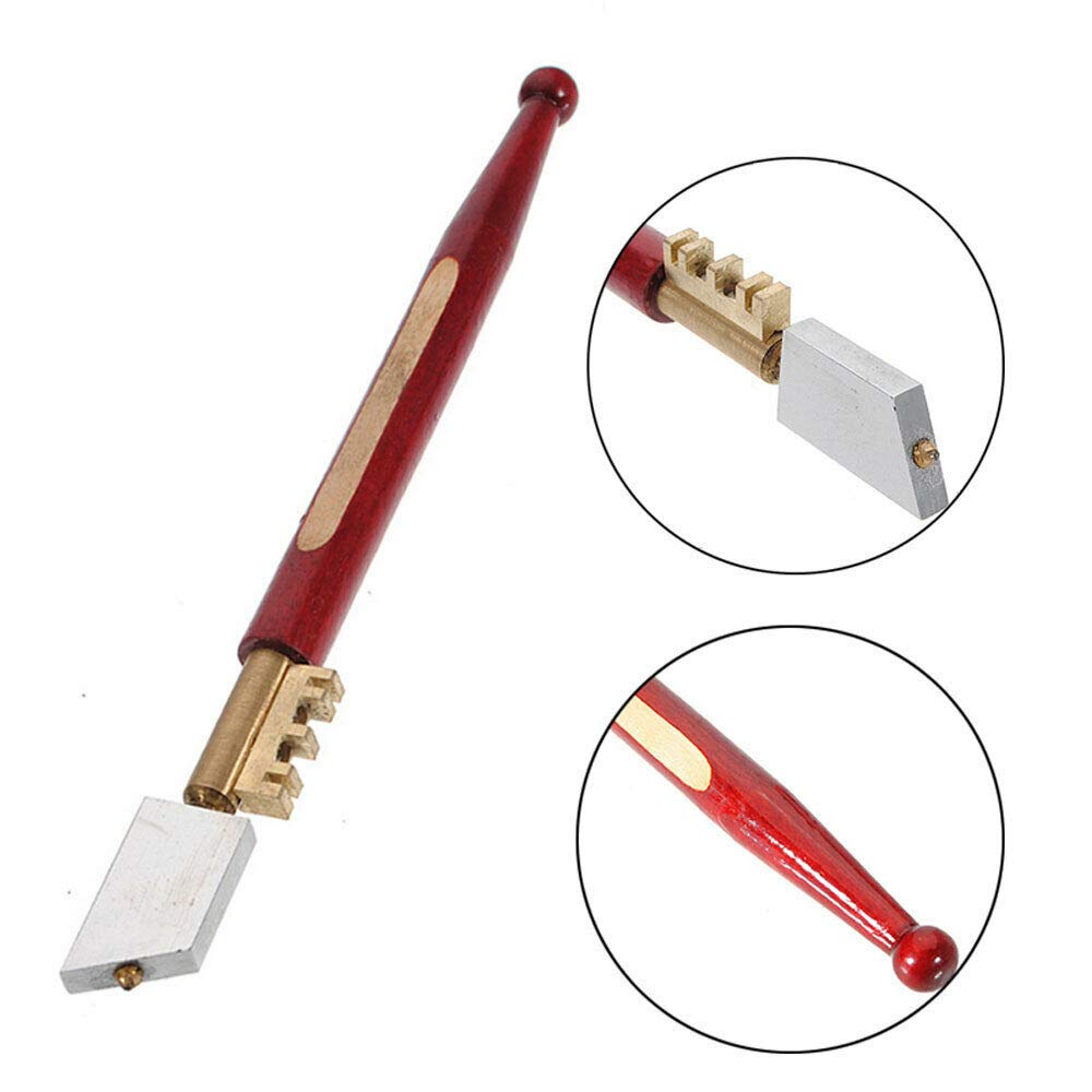 SENRISE Glass Cutting Tool, Diamond Glass Cutter Heavy Duty Diamond Tip Glass Cutter for Cutting Glass Up to 8MM Thickness - Brass Snapper - Hardwood Handle