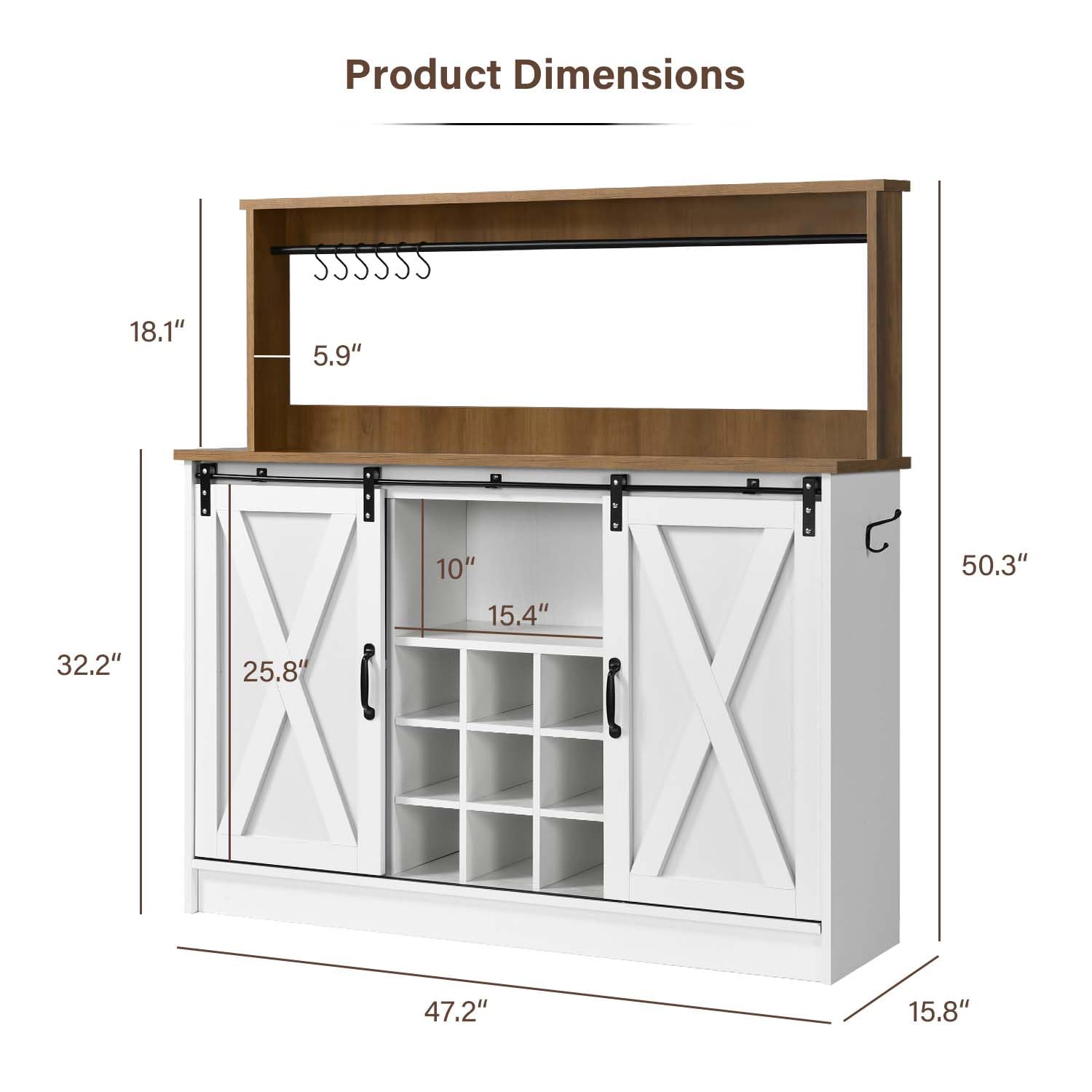 IMMERSTABLE Farmhouse Coffee Kitchen Bar Cabinet with Wine Racks, Coffee Station for Dining Room, White