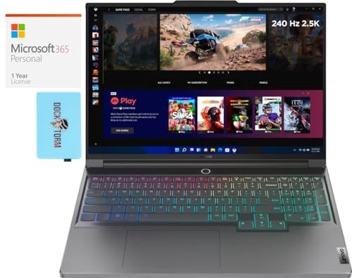 Lenovo Legion Slim 7i Gaming & Entertainment Laptop (Intel i9-13900H 14-Core, 16GB DDR5 5200MHz RAM, 2x2TB PCIe SSD (4TB), GeForce RTX 4070, Win 11 Pro) with MS 365 Personal, Dockztorm Hub