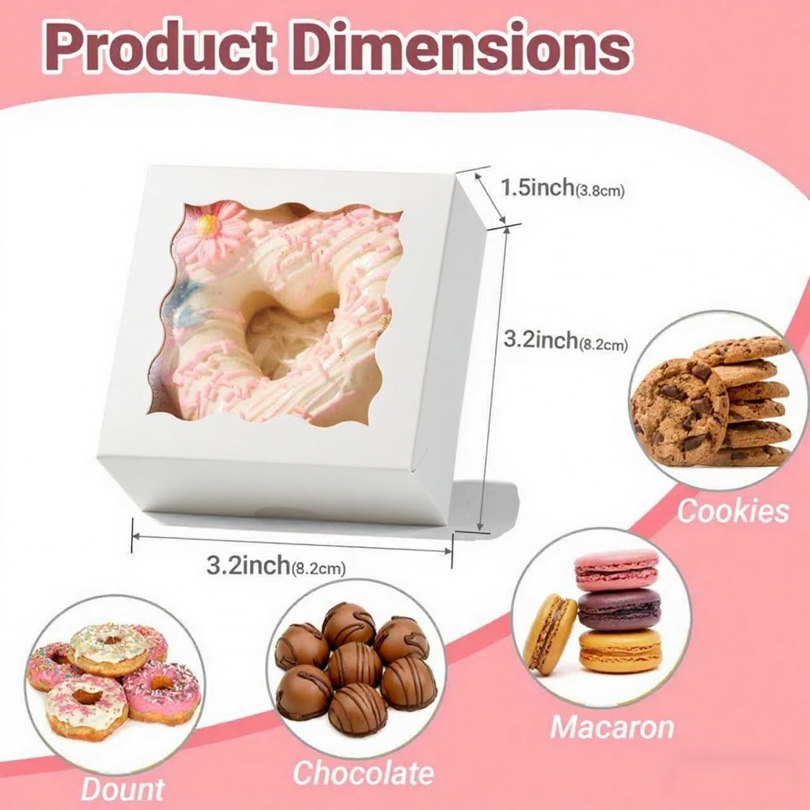 RomanticBaking 3 1/4" x 3 1/4" x 1 1/2" 50PCS Chocolate Truffle Boxes for 4,Cookies Boxes Soap Boxes Donut Boxes Macaron Boxes Mini Bakery Boxes with Window Brownie Boxes