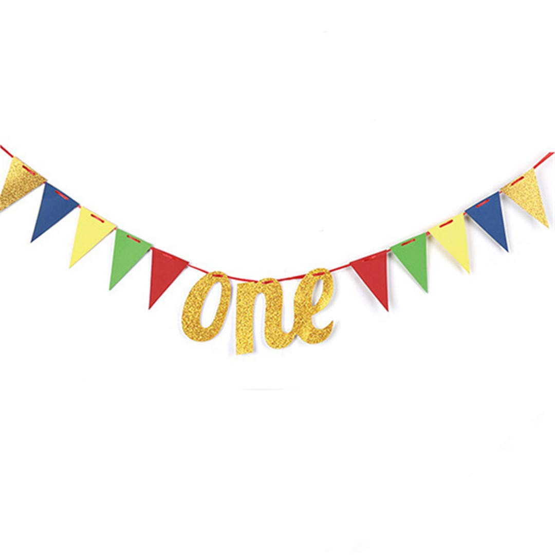 Gold Pink / Silver Blue / Gold Rainbow Burlap 1st First Birthday One Banner, For Baby Shower, Birthday Decoration, Wall Decor (Rainbow Gold)