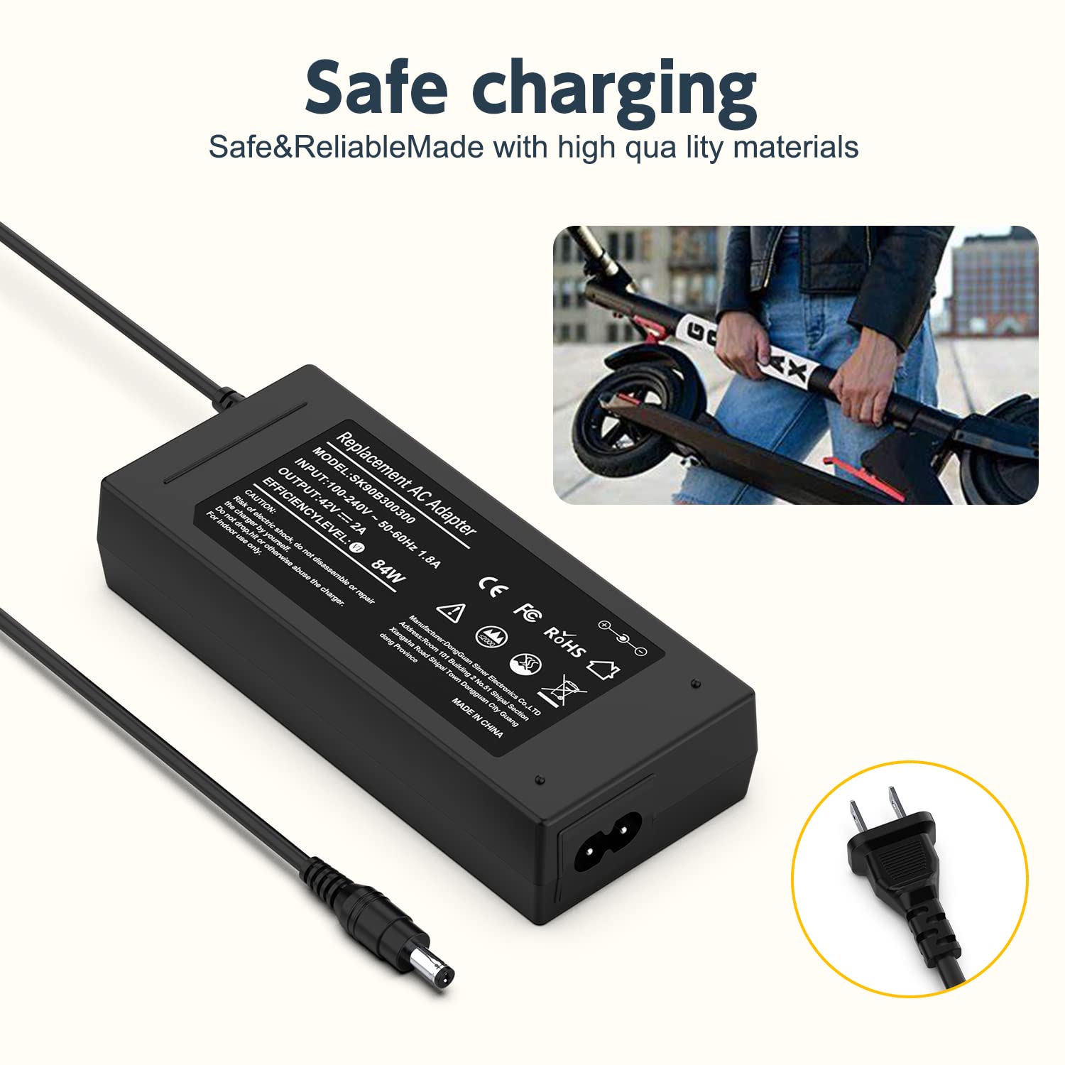 42V 2A Charger for Hover-1 Alpha, Journey, Rally, Pioneer H1-PNR