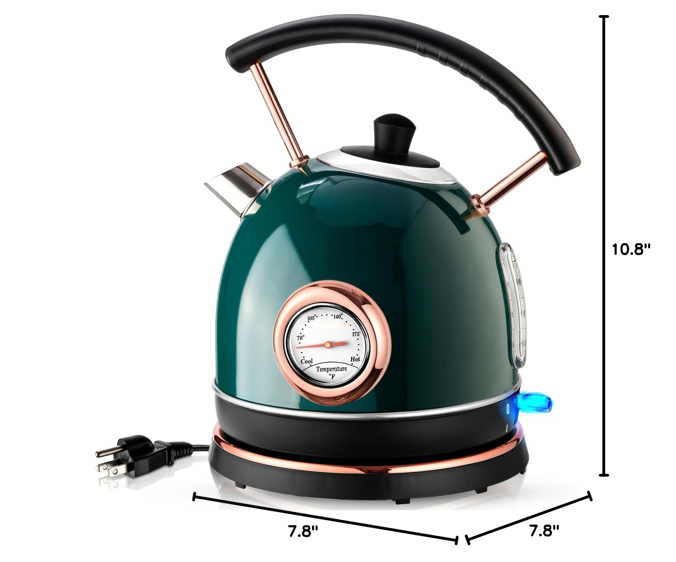 Pukomc 1.8L Electric Water Kettle with Temperature Gauge, Hot Water Boiler & Tea Heater with Curved Handle, Visible Water Level Line, Led Light, Auto Shut-Off&Boil-Dry Protection,Green