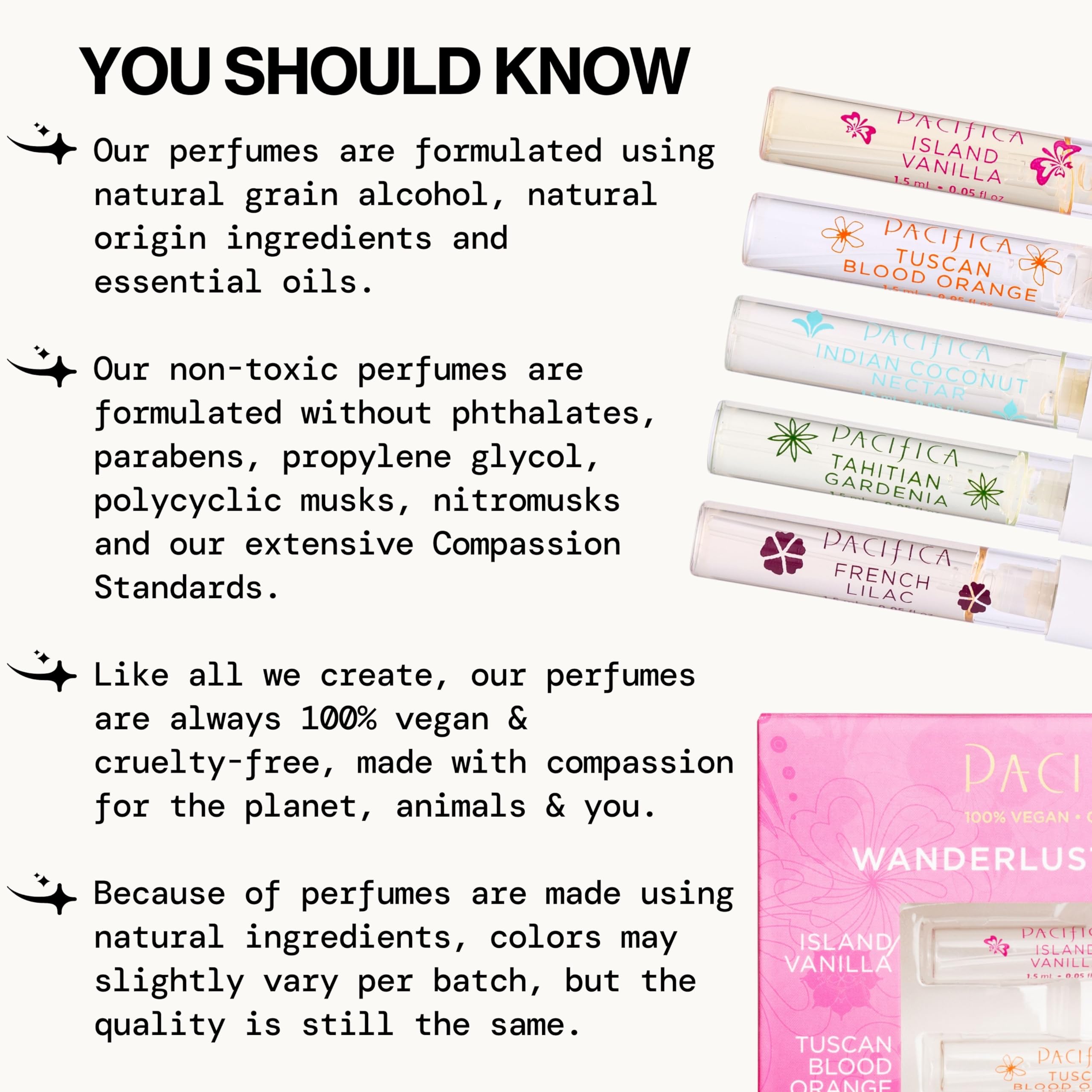 Pacifica Beauty, Wanderlust Spray Perfume Trial Set, Featuring Island Vanilla Mini, 5 Scents, Fragrance Sampler Gift Set, Natural + Essential Oils, Clean, Vegan + Cruelty Free