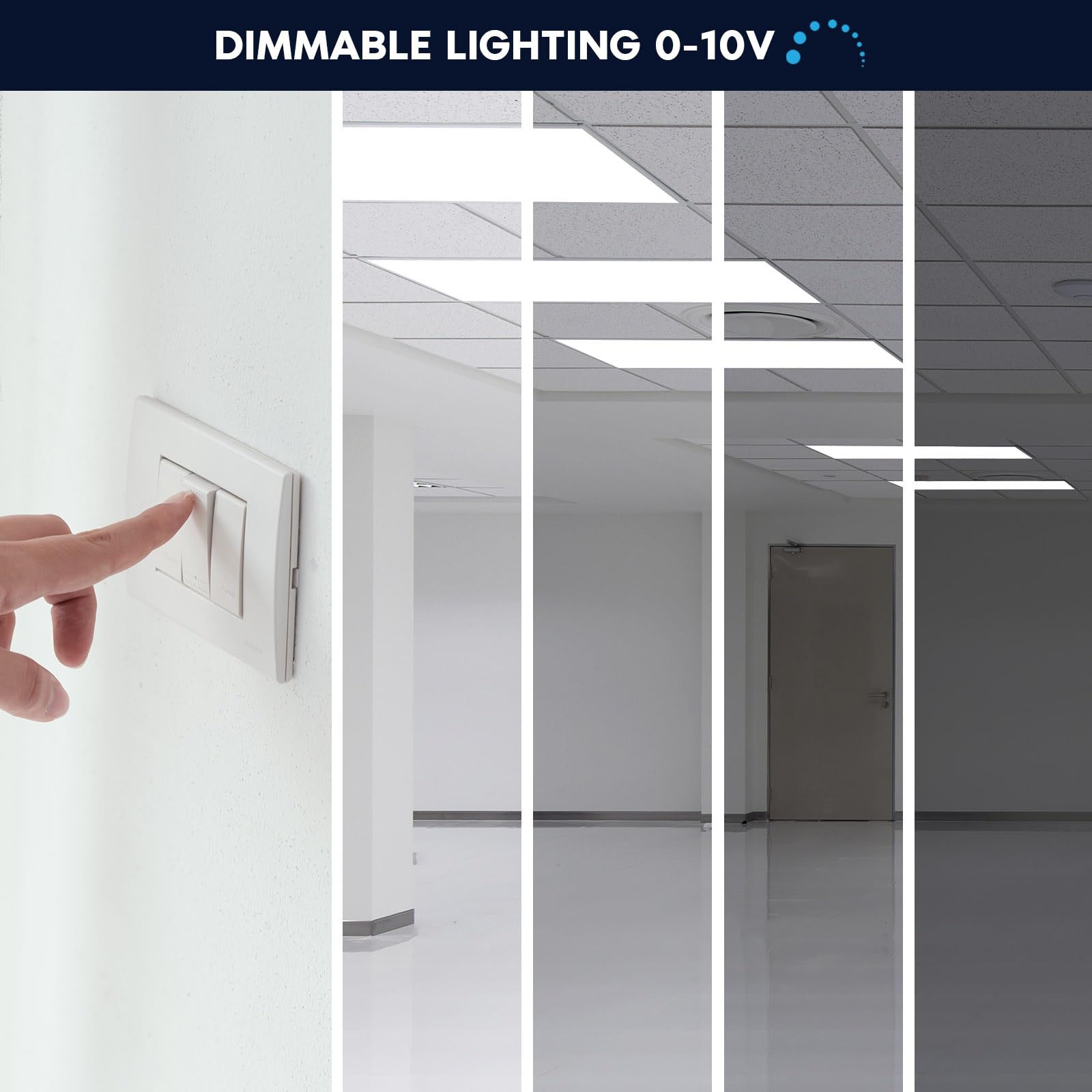 LUXRITE 8-Pack 2x4 FT LED Flat Panel Lights, 3CCT Selectable 3500K 4000K 5000K, 30W 40W 50W Tunable, Up to 6250LM, 0-10V Dimmable, Drop Ceiling Lights, 120-277V, IC Rated, DLC, ETL - Office Lighting