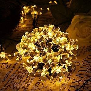 Qedertek Solar Flower String Lights, Cherry Blossom 22ft 50 LED Waterproof Outdoor String Lights for Patio,Lawn,Garden,Holiday and Festivals Decorations ( Warm White)