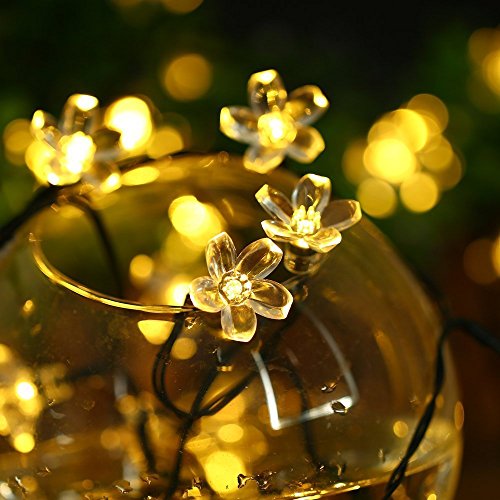 Qedertek Solar Flower String Lights, Cherry Blossom 22ft 50 LED Waterproof Outdoor String Lights for Patio,Lawn,Garden,Holiday and Festivals Decorations ( Warm White)