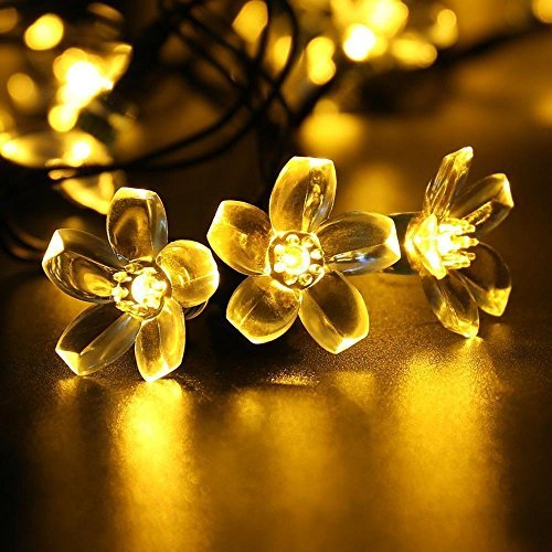 Qedertek Solar Flower String Lights, Cherry Blossom 22ft 50 LED Waterproof Outdoor String Lights for Patio,Lawn,Garden,Holiday and Festivals Decorations ( Warm White)