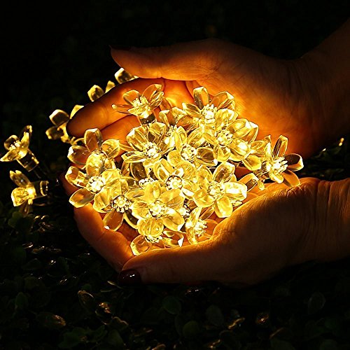 Qedertek Solar Flower String Lights, Cherry Blossom 22ft 50 LED Waterproof Outdoor String Lights for Patio,Lawn,Garden,Holiday and Festivals Decorations ( Warm White)