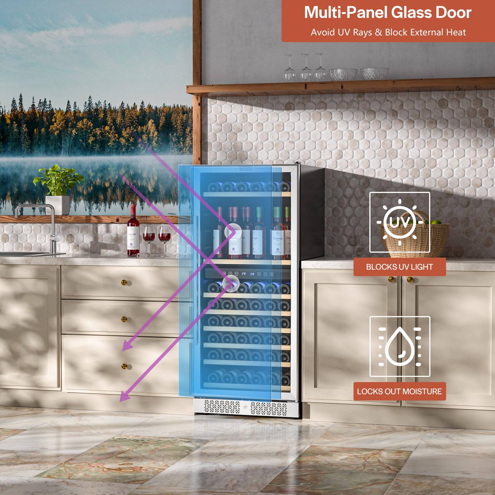 Empava Fridge Cooler Enthusiast Wine Refrigerator, 116 Bottles Dual Zone, Stainless Steel